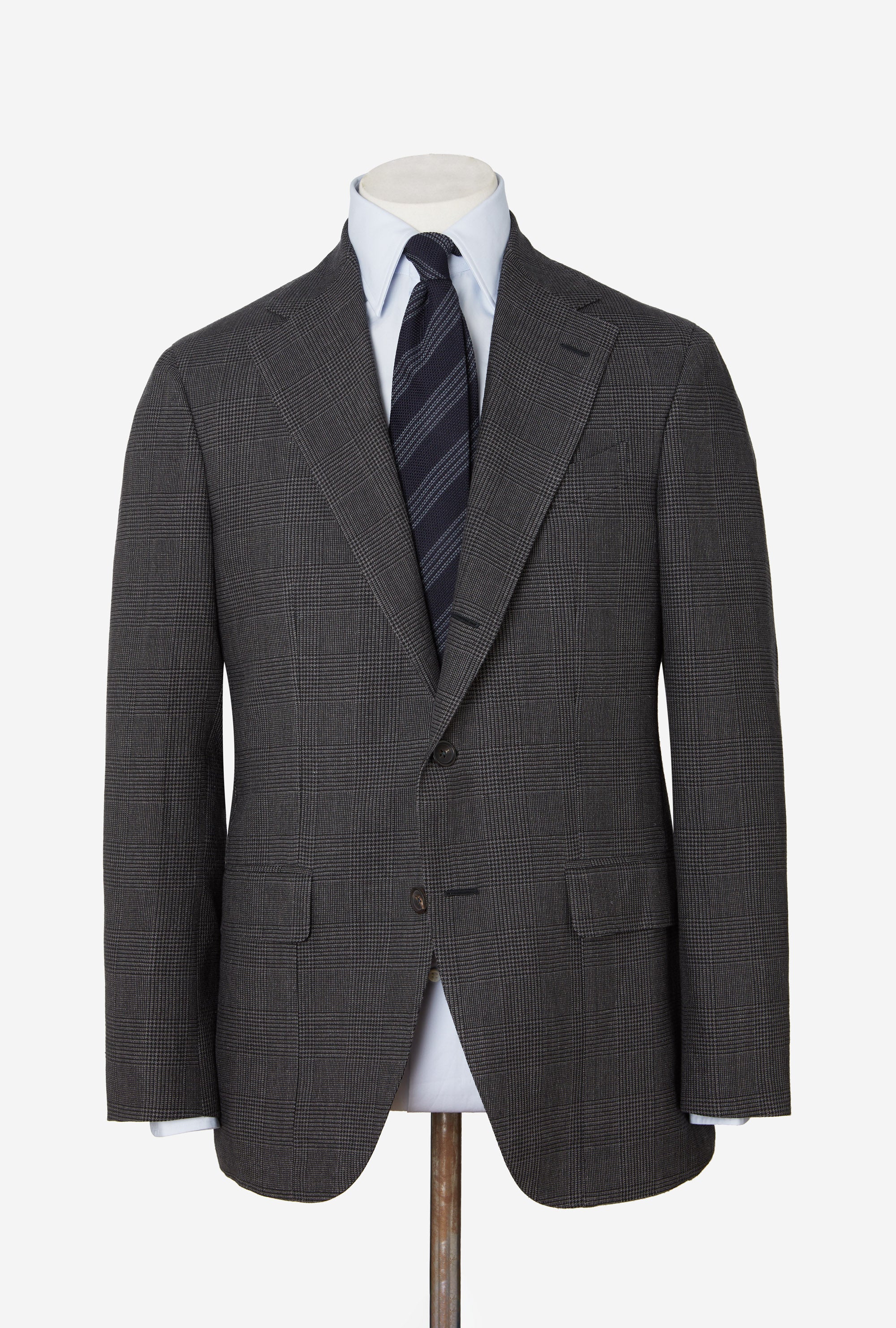 Suit Single Breasted Charcoal Glen Plaid Wool-Linen